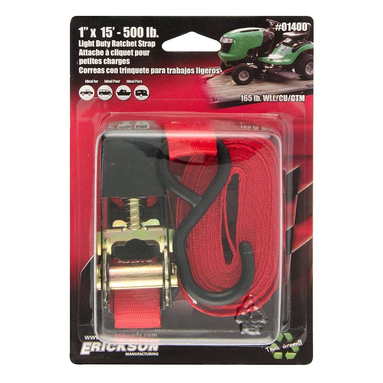 Erickson Light Duty Ratchet Strap - 1" x 15' - 500 LBS - Tie-Down ...